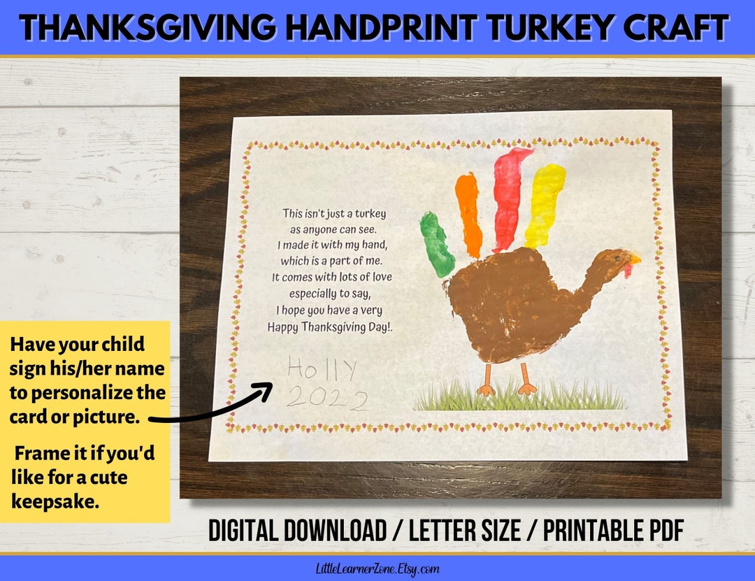 Thanksgiving Handprint Turkey Craft Printable, Handprint Turkey Poem ...