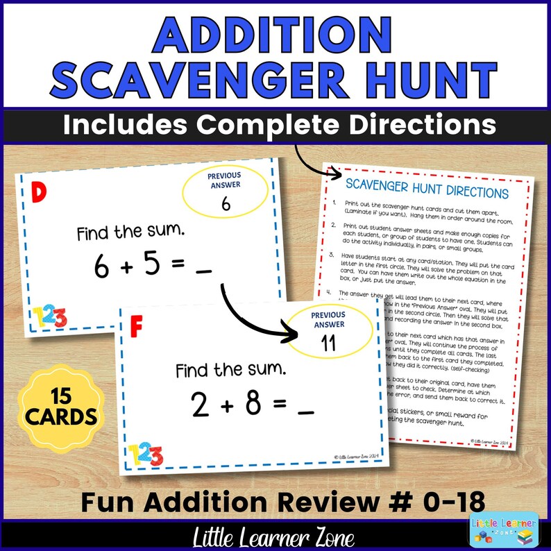 Addition Scavenger Hunt Math Activity Printable, Interactive Math Game ...