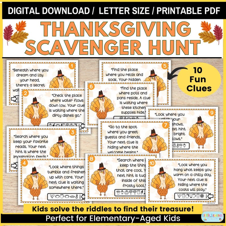 Thanksgiving Scavenger Hunt for Kids, Indoor Treasure Hunt Kids Clue ...