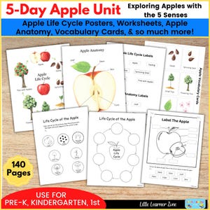 Apple Unit Study Homeschool Printable 5 Day Apple Activity Bundle ...