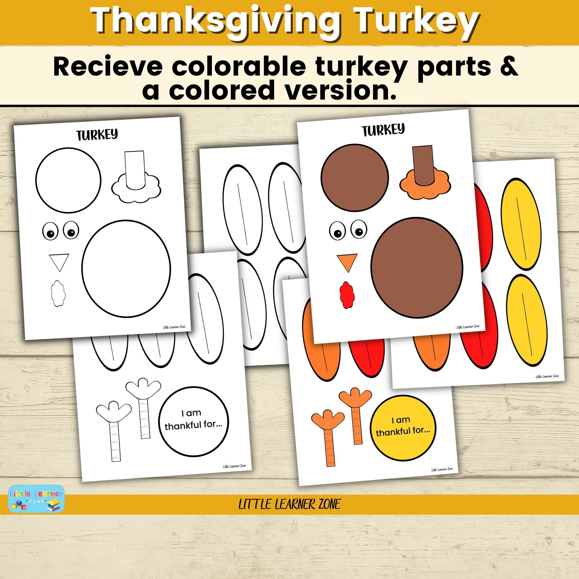 Thankful Turkey for Kids Printable Craft, Thanksgiving DIY Kids Turkey ...