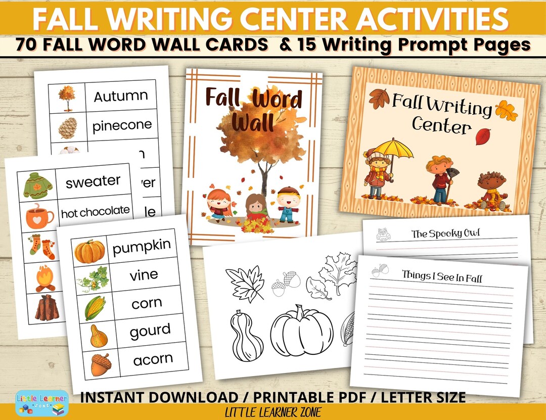 Fall Writing Center, Fall Word Wall Cards, Fall Writing Prompts With ...