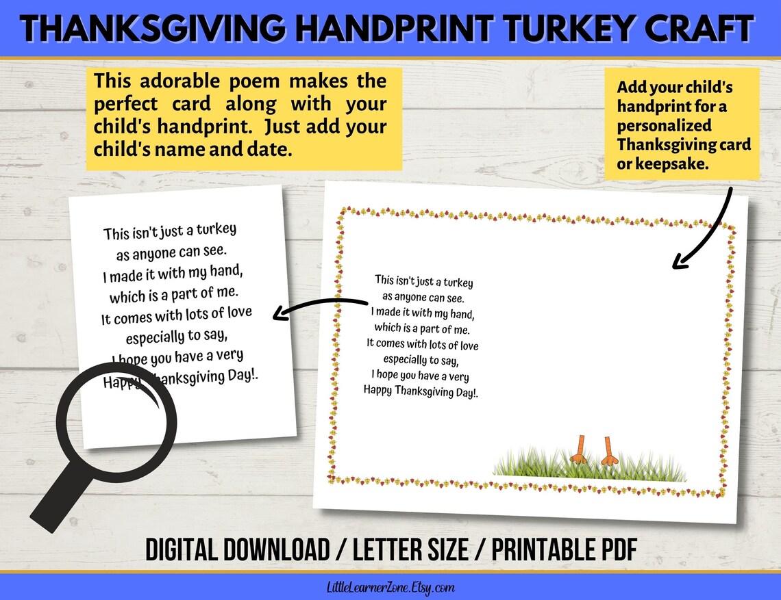 Thanksgiving Handprint Turkey Craft Printable, Handprint Turkey Poem ...