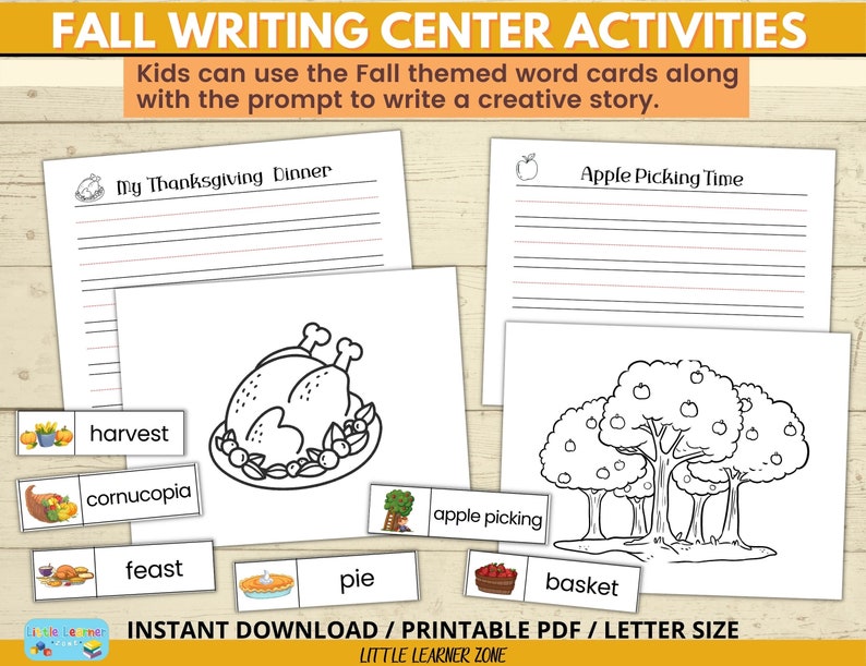 Fall Writing Center, Fall Word Wall Cards, Fall Writing Prompts With ...