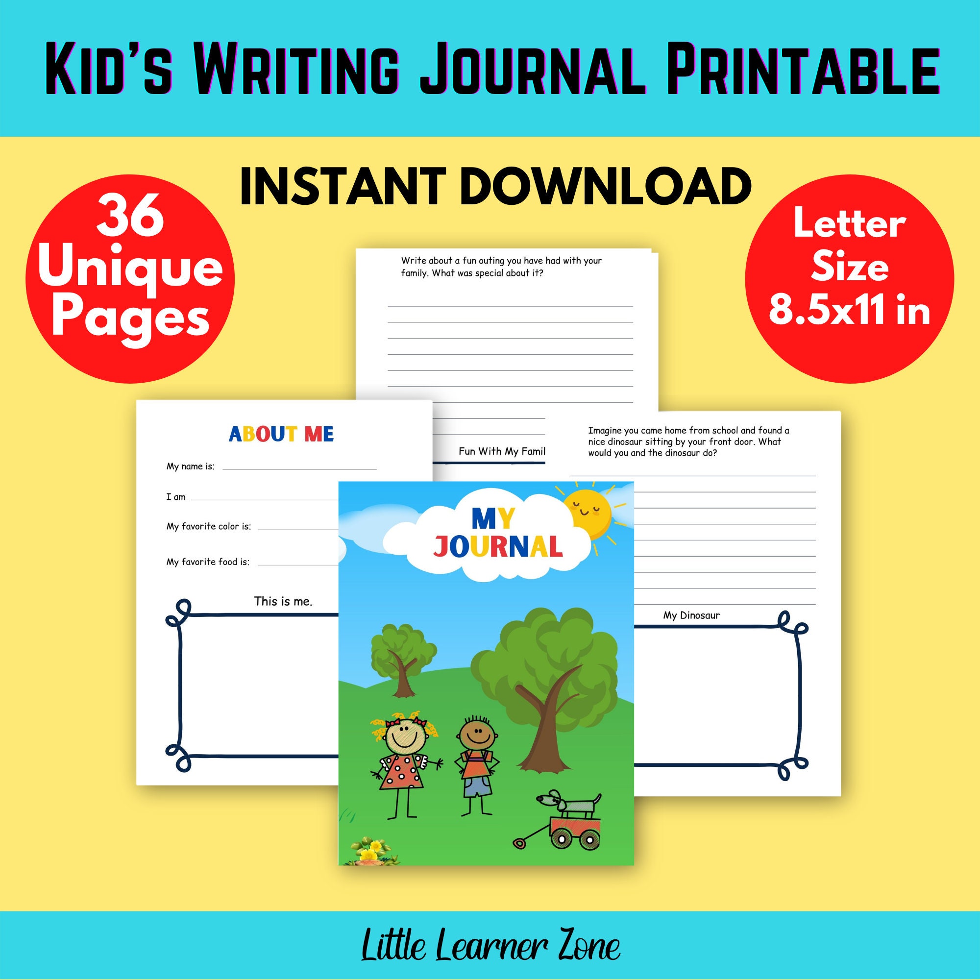 Kid's Writing Journal Printable, Journal Writing for Kindergarten ...