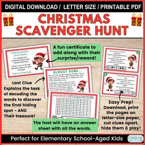 Christmas Scavenger Hunt for Kids, Indoor Treasure Hunt, Kids Clue ...
