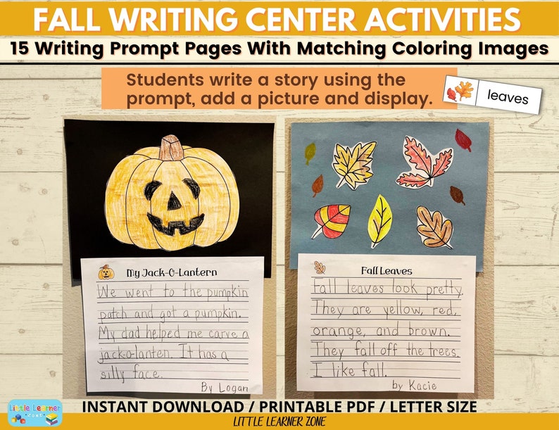 Fall Writing Center, Fall Word Wall Cards, Fall Writing Prompts With ...