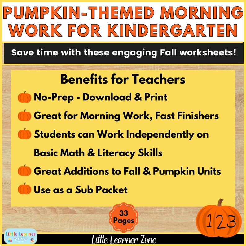 Kindergarten Morning Work Pumpkin-themed Worksheets, Independent Work ...