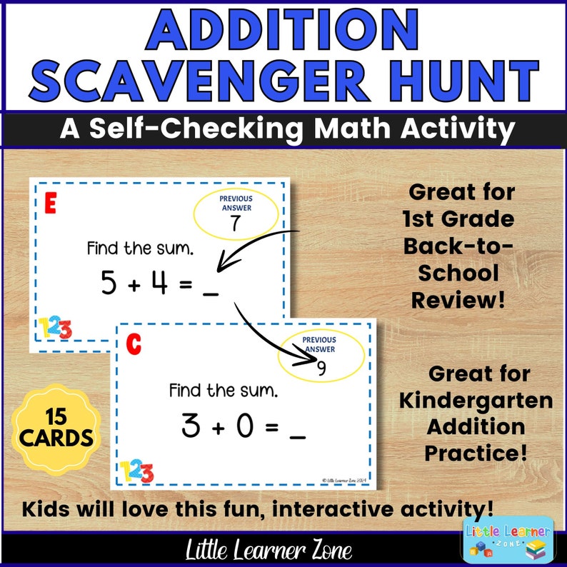 Addition Scavenger Hunt Math Activity Printable, Interactive Math Game ...