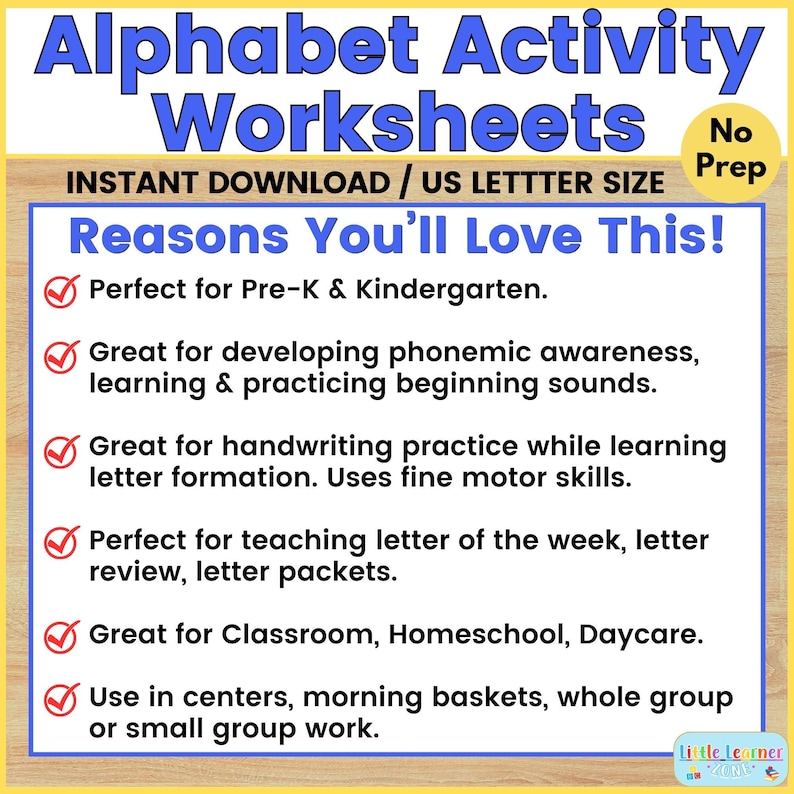 Alphabet Worksheets A-Z Printable Beginning Sounds ABC Activity ...