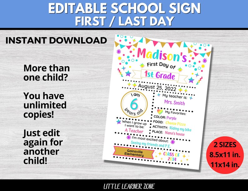 First Day of School Editable Sign, First Day, Last Day School Printable ...