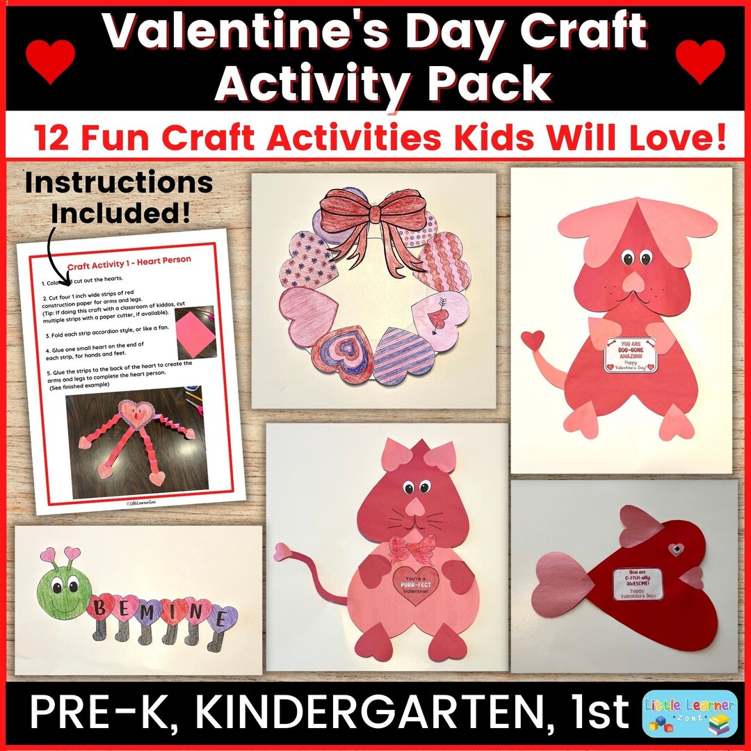 Kids Valentine's Day Craft Activity Pack, Printable Valentine's Day ...