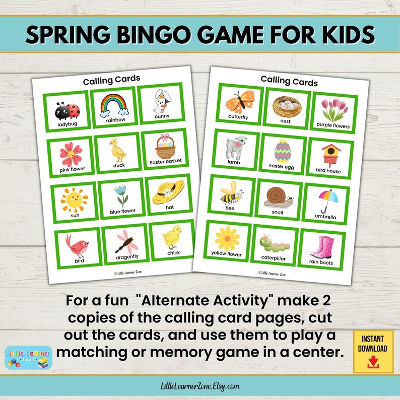 Spring Bingo Game for Kids, Spring Printable Game, Spring Family ...