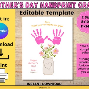 Mother's Day Handprint Craft Personalized Mom Gift From Kids Mother's ...