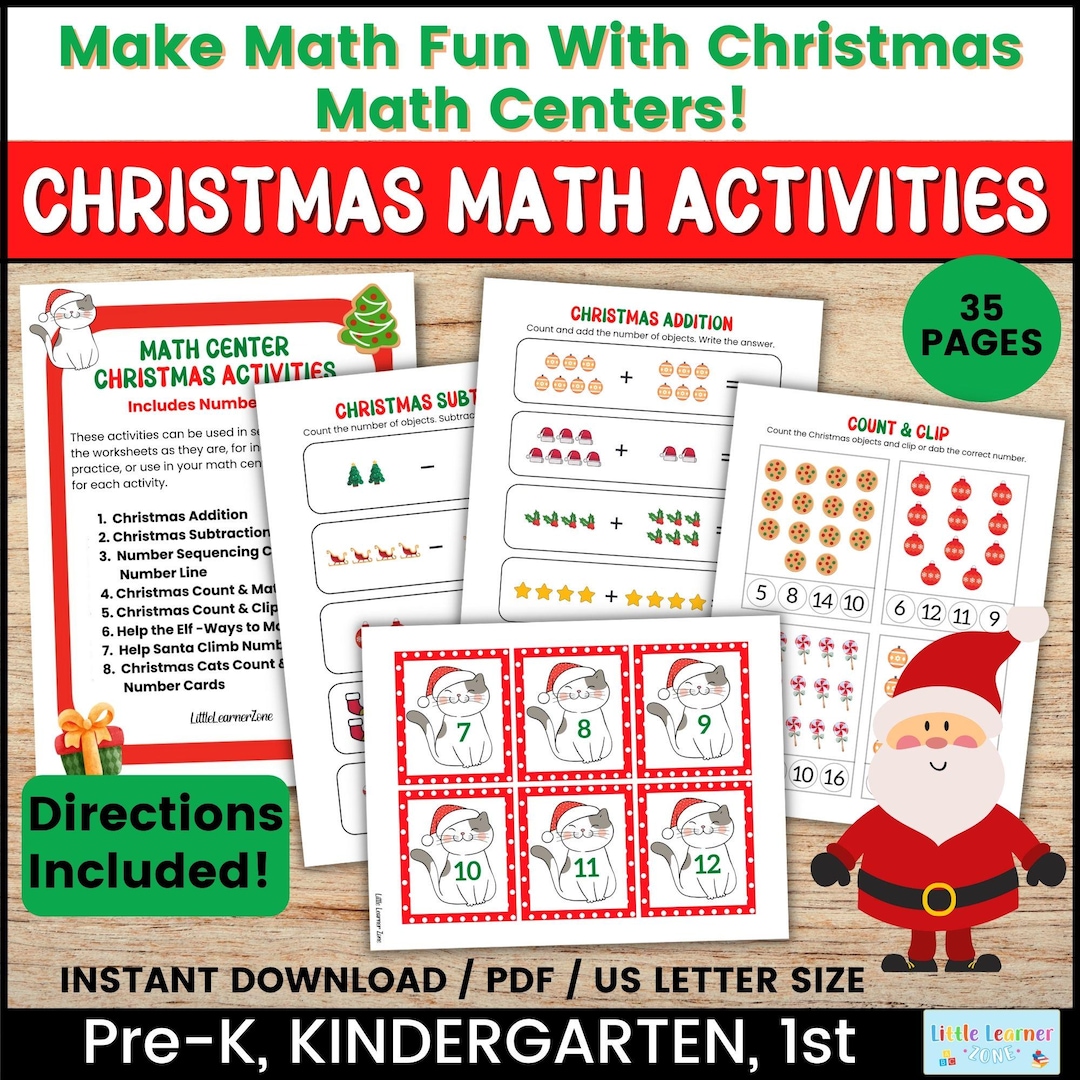 Christmas Math Activity Centers, Math Activities for Kindergarten Pre-k ...