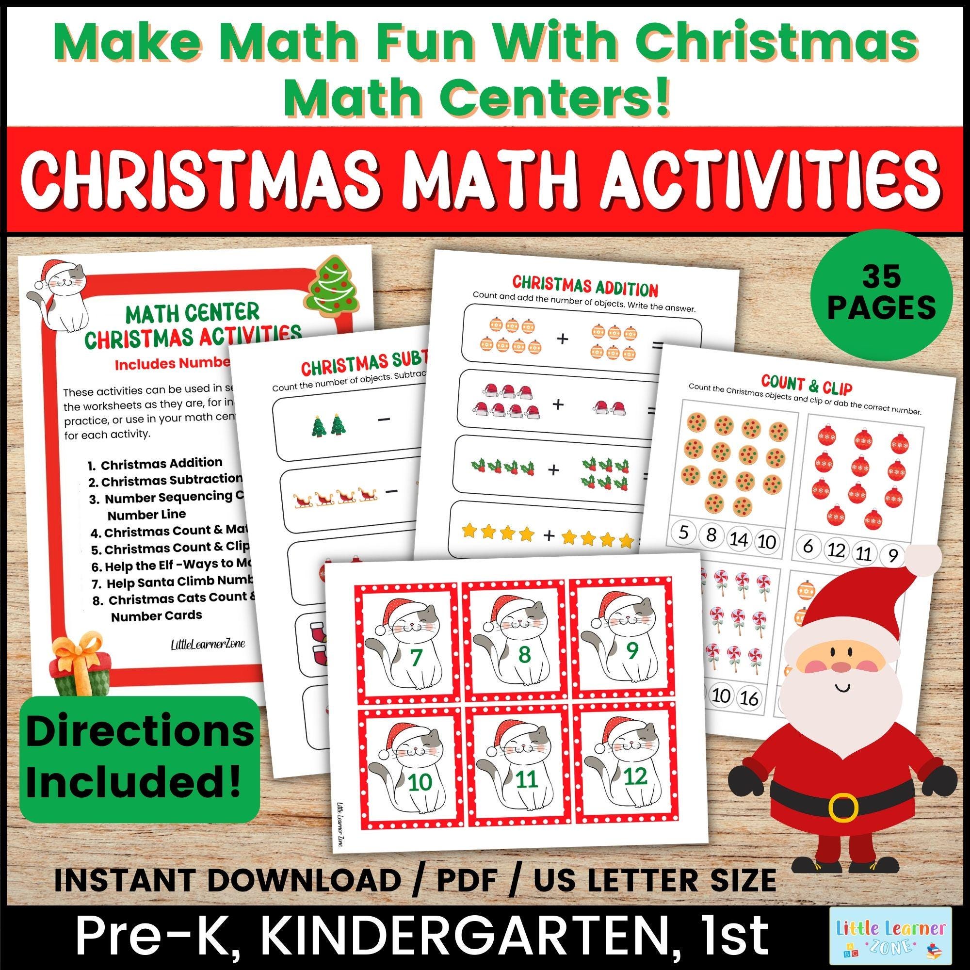 Christmas Math Activity Centers, Math Activities for Kindergarten Pre-k ...