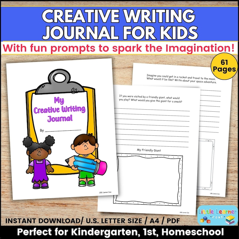 Kid's Writing Journal Printable, Journal Writing for Kindergarten ...