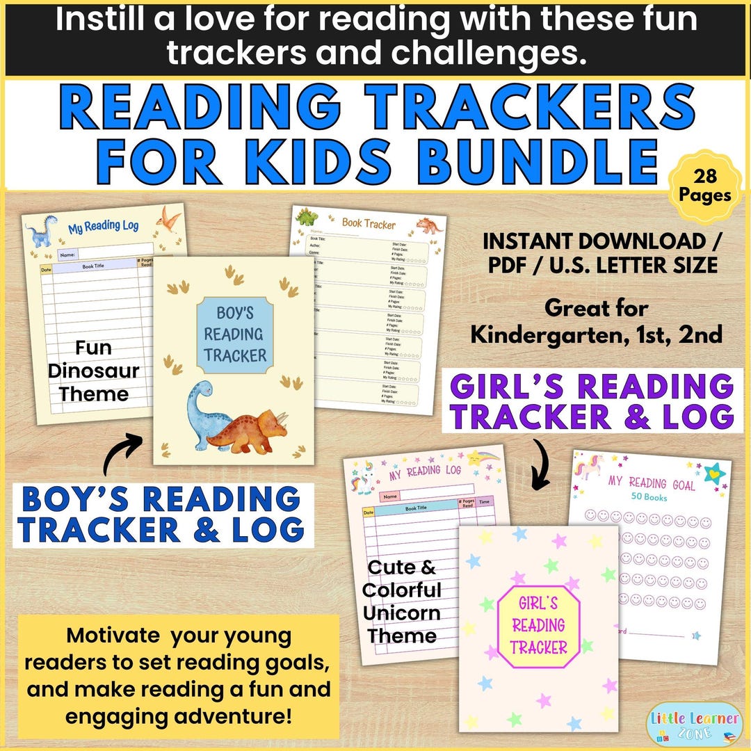 Reading Trackers and Logs for Kids Bundle, Reading Trackers for Girls ...