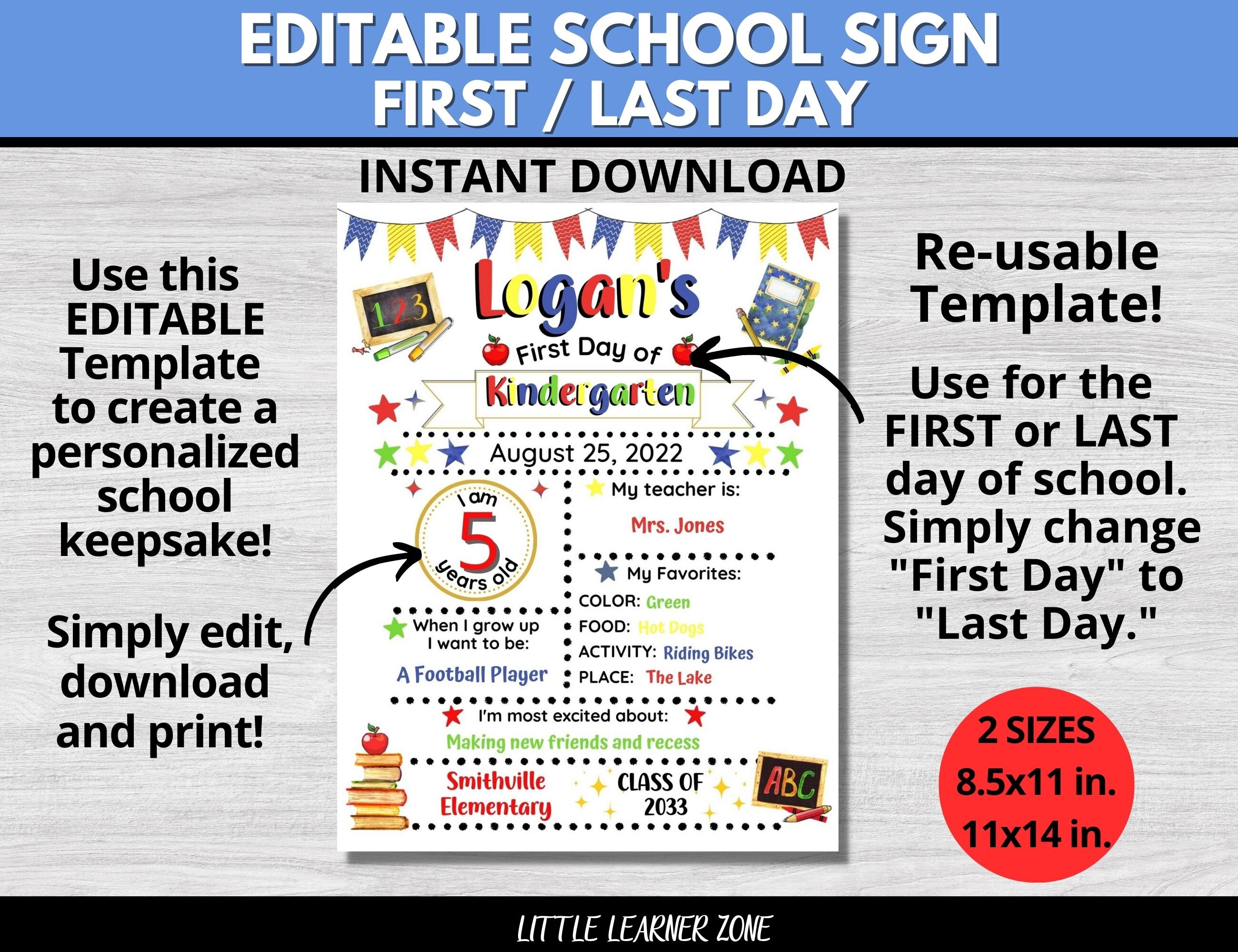 First Day of School Editable Sign, First Day, Last Day School Printable ...