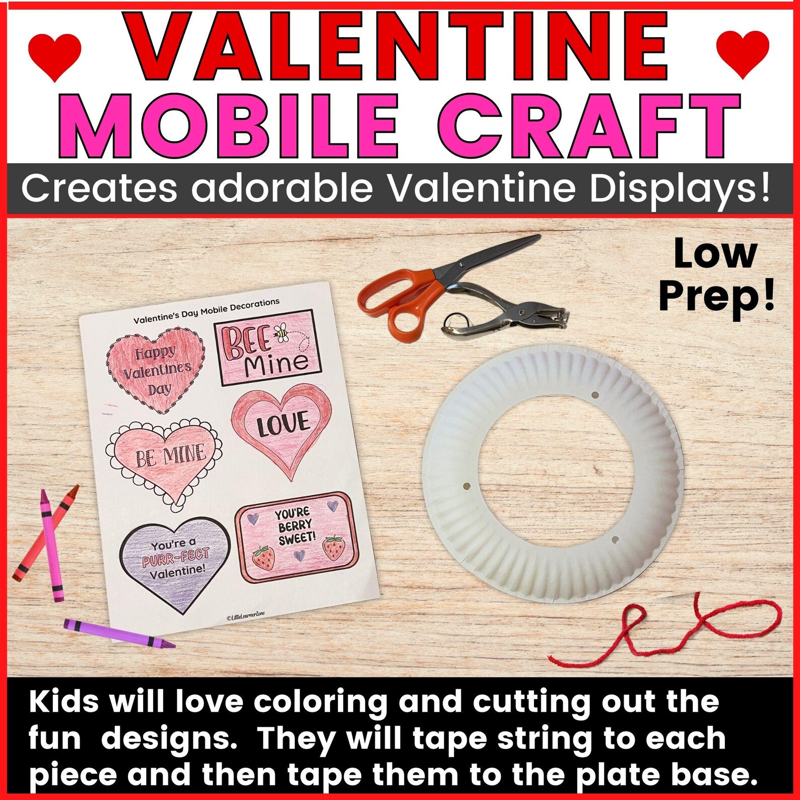 Paper Plate Valentine Mobile Craft Printable Heart Mobile Craft for ...