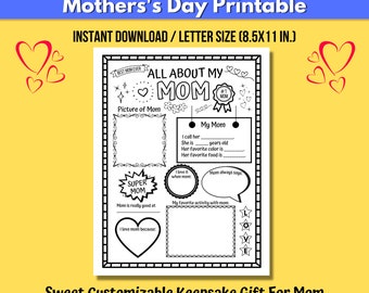 Printable Mothers Day Activity About My Mother Idea for - Etsy