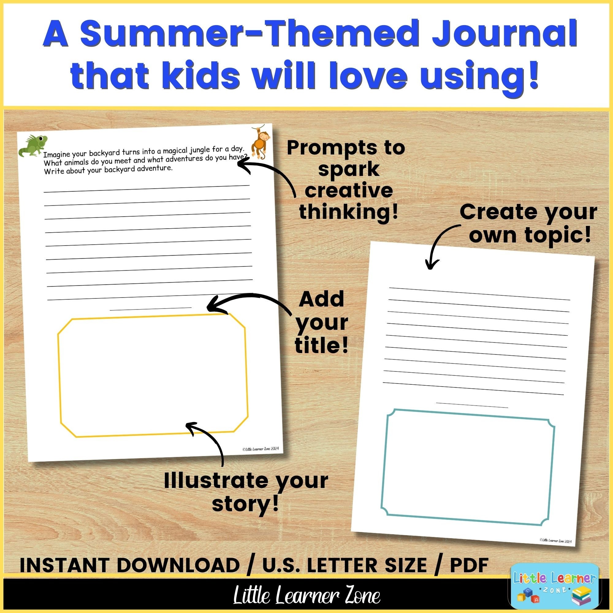 Kid's Summer Journal Printable Writing Prompts for Kids, Summer ...