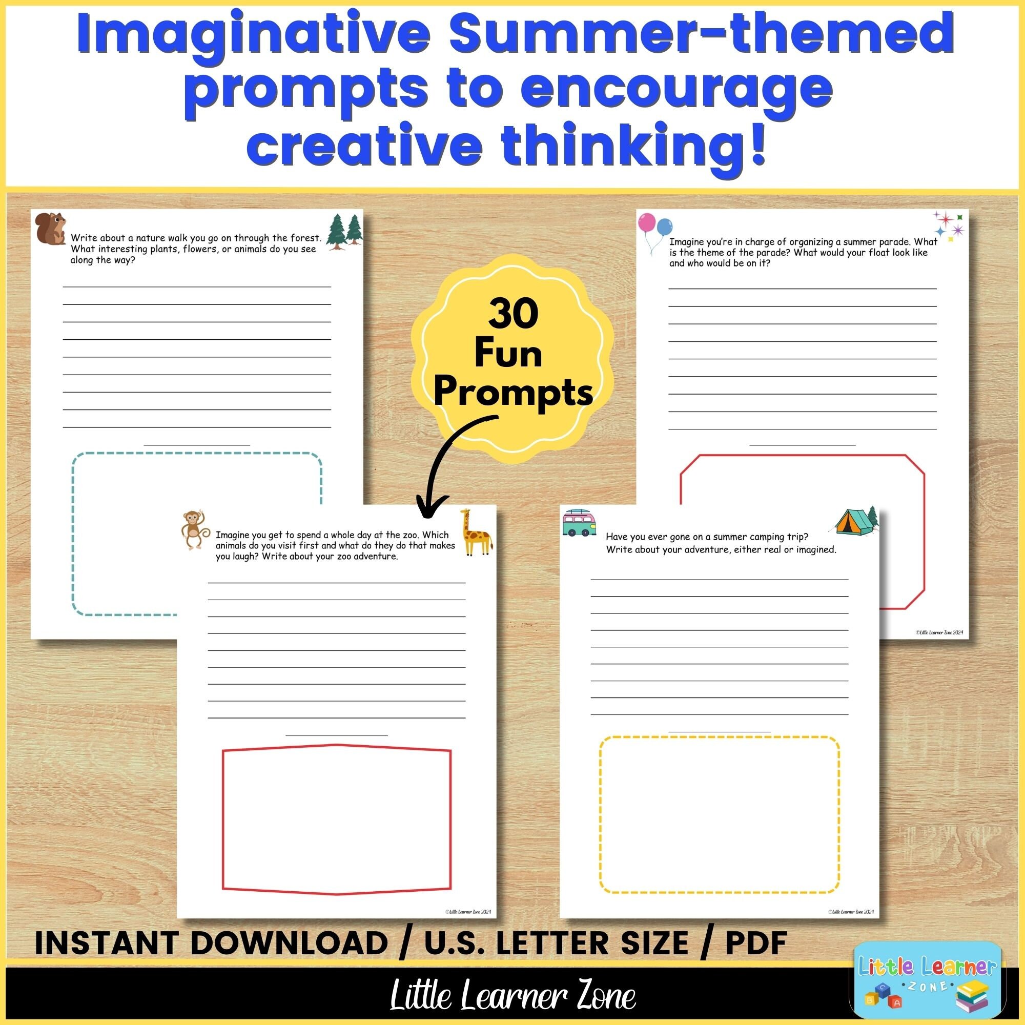 Kid's Summer Journal Printable Writing Prompts for Kids, Summer ...