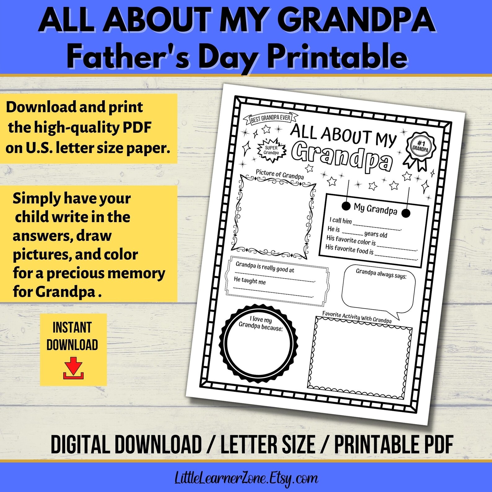 All About Grandpa Printable Card, Kids Father's Day Printable ...