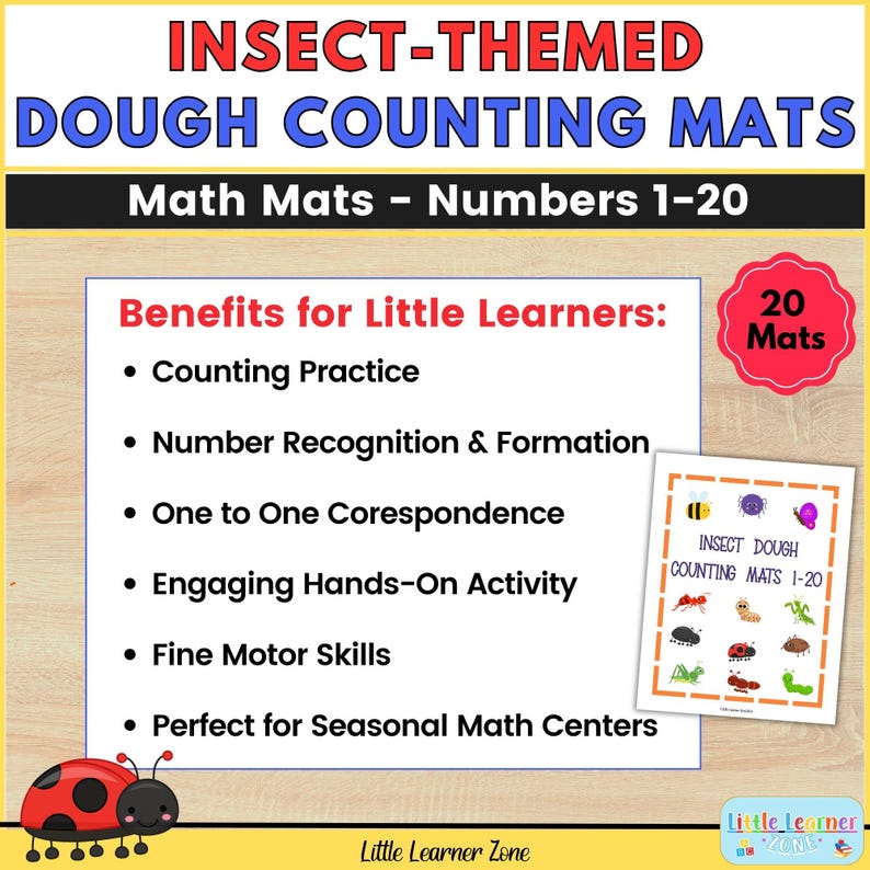 Math Dough Mats, Printable Dough Counting Mats, Insect-themed Dough ...