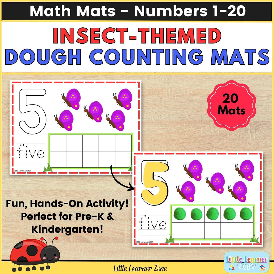 Math Dough Mats, Printable Dough Counting Mats, Insect-themed Dough ...