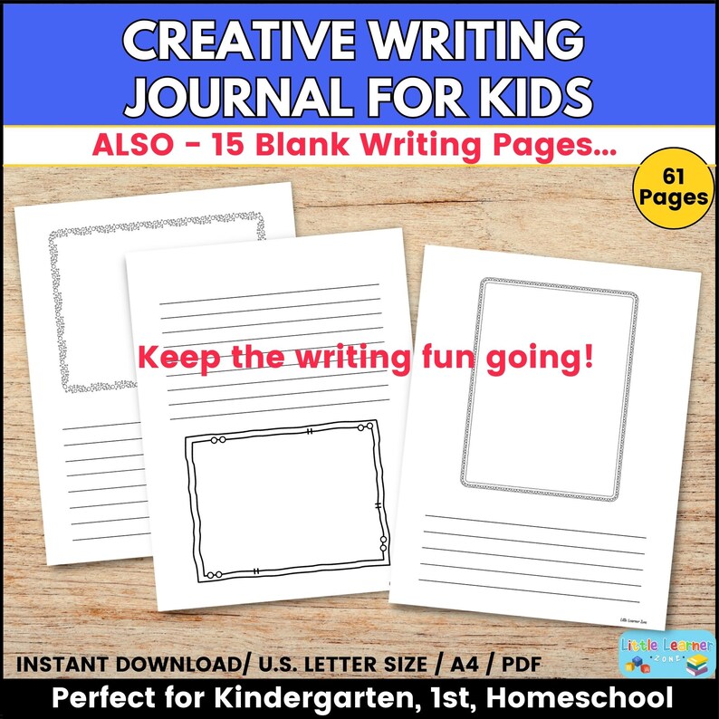 Kid's Writing Journal Printable, Journal Writing for Kindergarten ...
