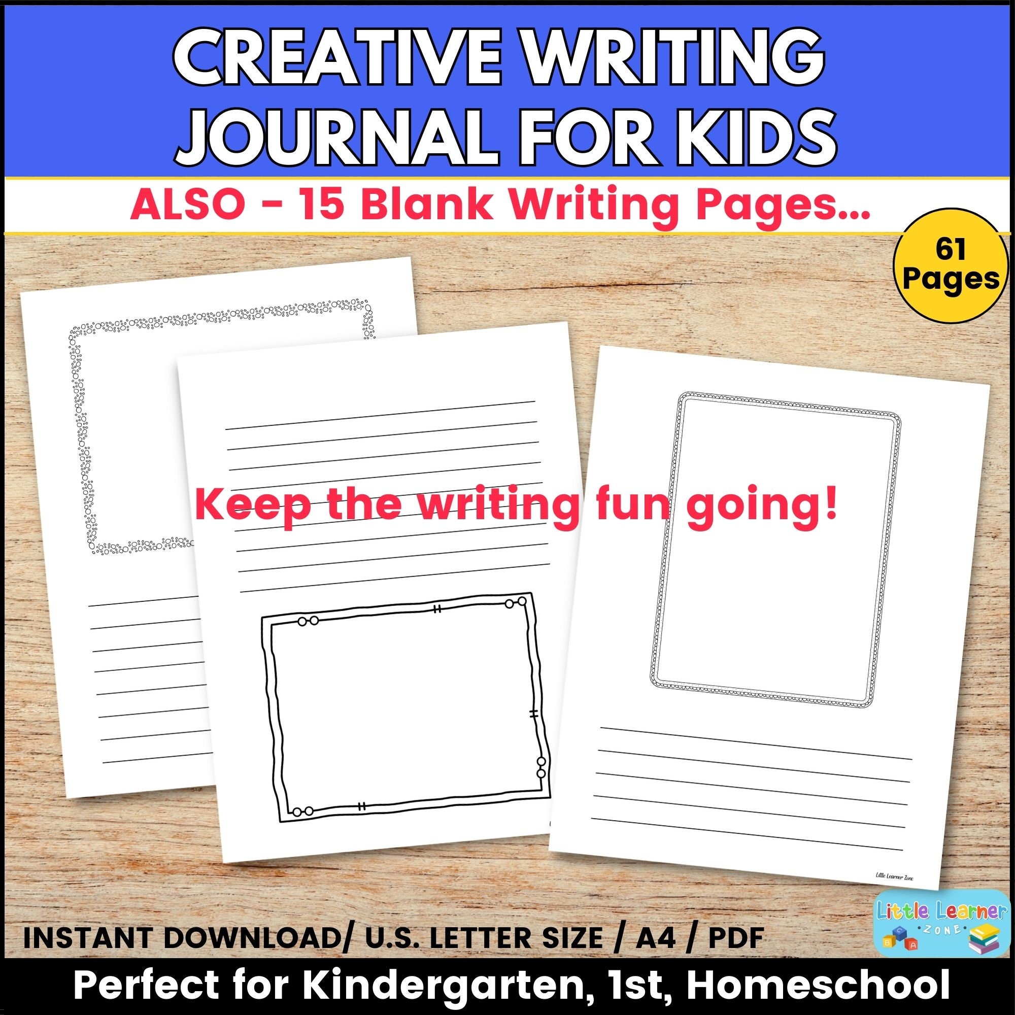 Kid's Writing Journal Printable, Journal Writing for Kindergarten ...