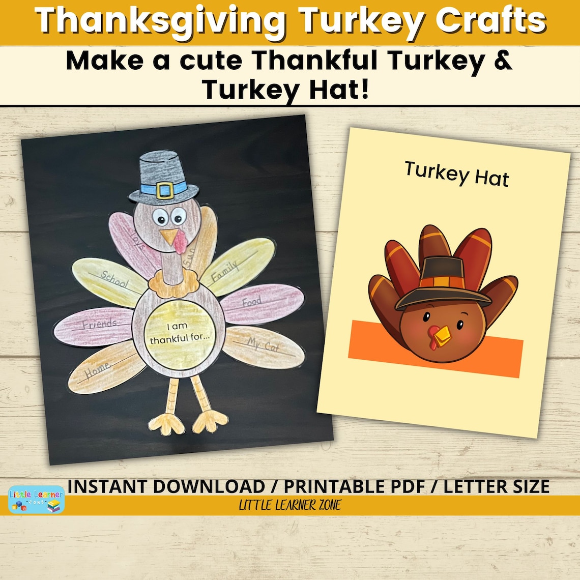 Thankful Turkey for Kids Printable Craft, Thanksgiving DIY Kids Turkey ...