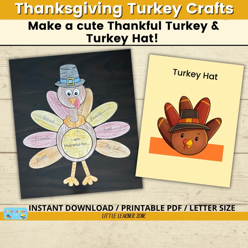Thankful Turkey for Kids Printable Craft, Thanksgiving DIY Kids Turkey ...