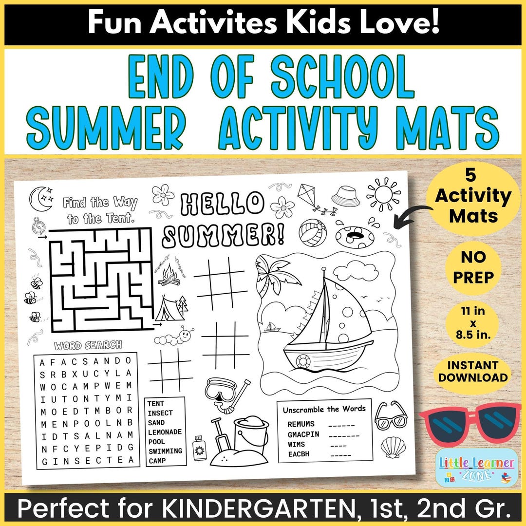 Summer Activity Placemat Printable End of School Activity Mats, Last ...