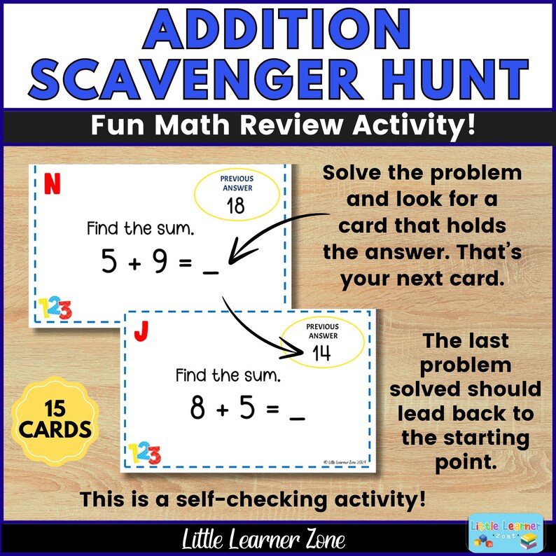 Addition Scavenger Hunt Math Activity Printable, Interactive Math Game ...
