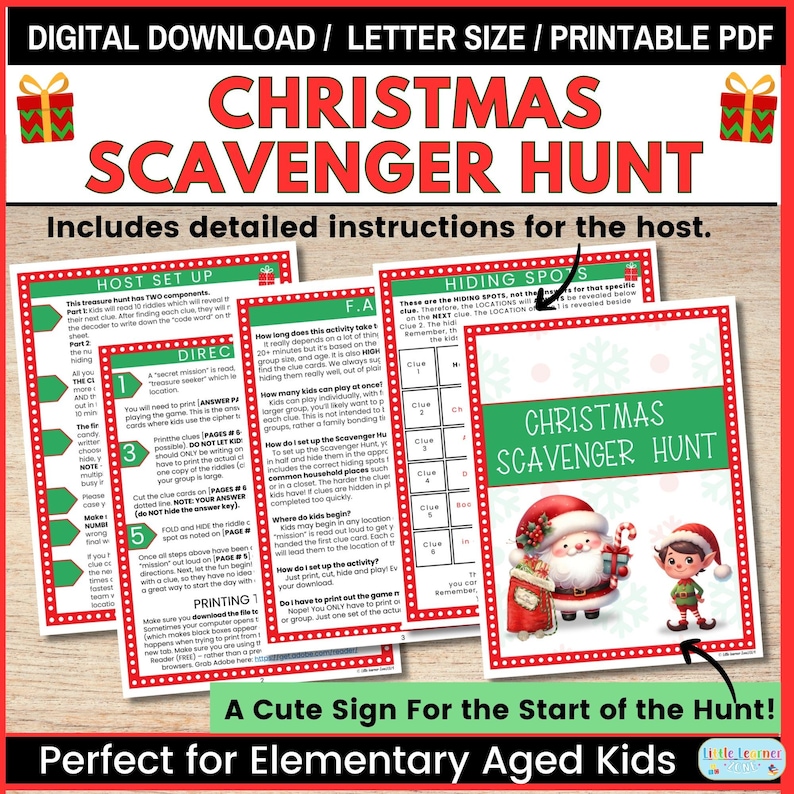 Christmas Scavenger Hunt for Kids, Indoor Treasure Hunt, Kids Clue ...