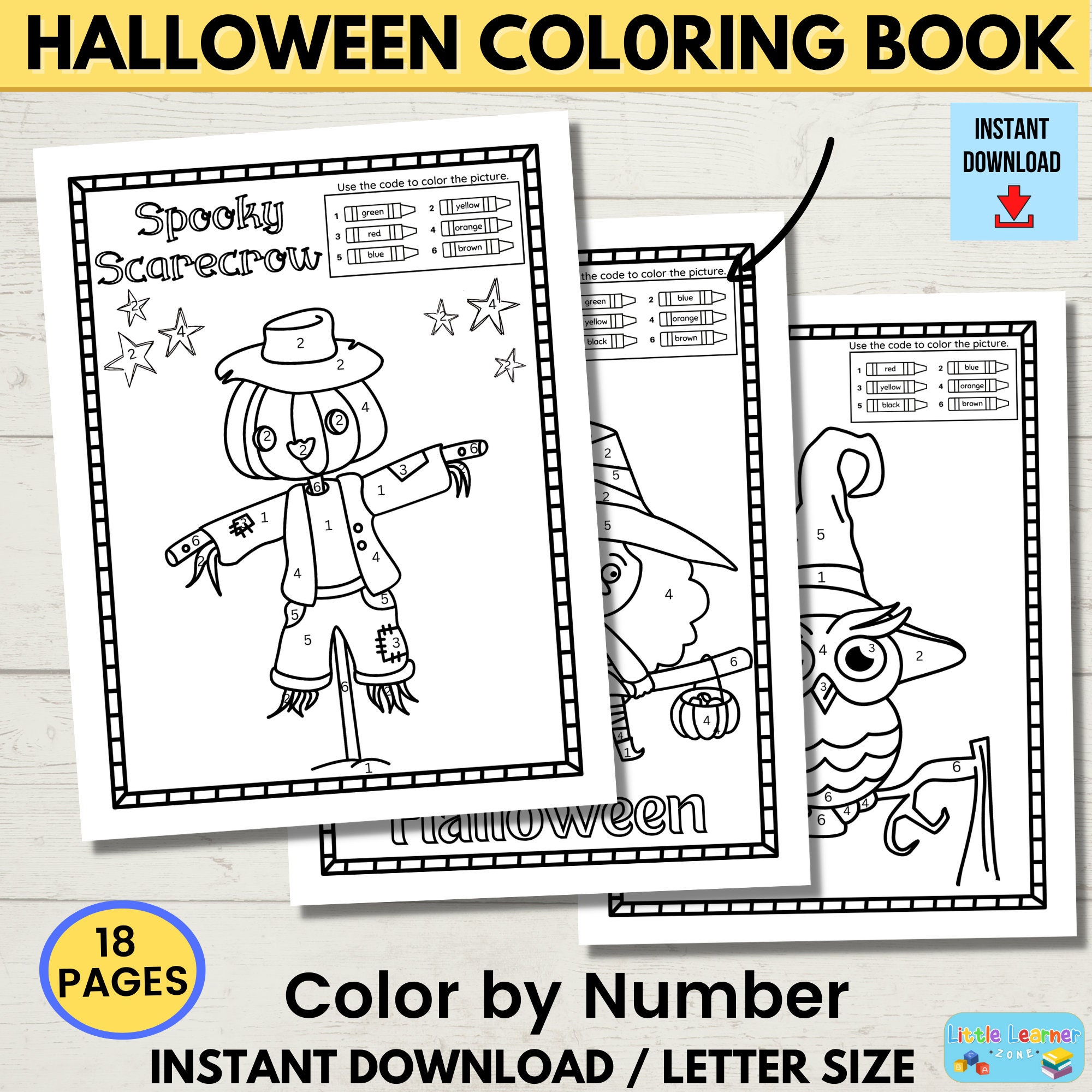 Kid's Halloween Coloring Book Printable, Halloween Color by Number ...