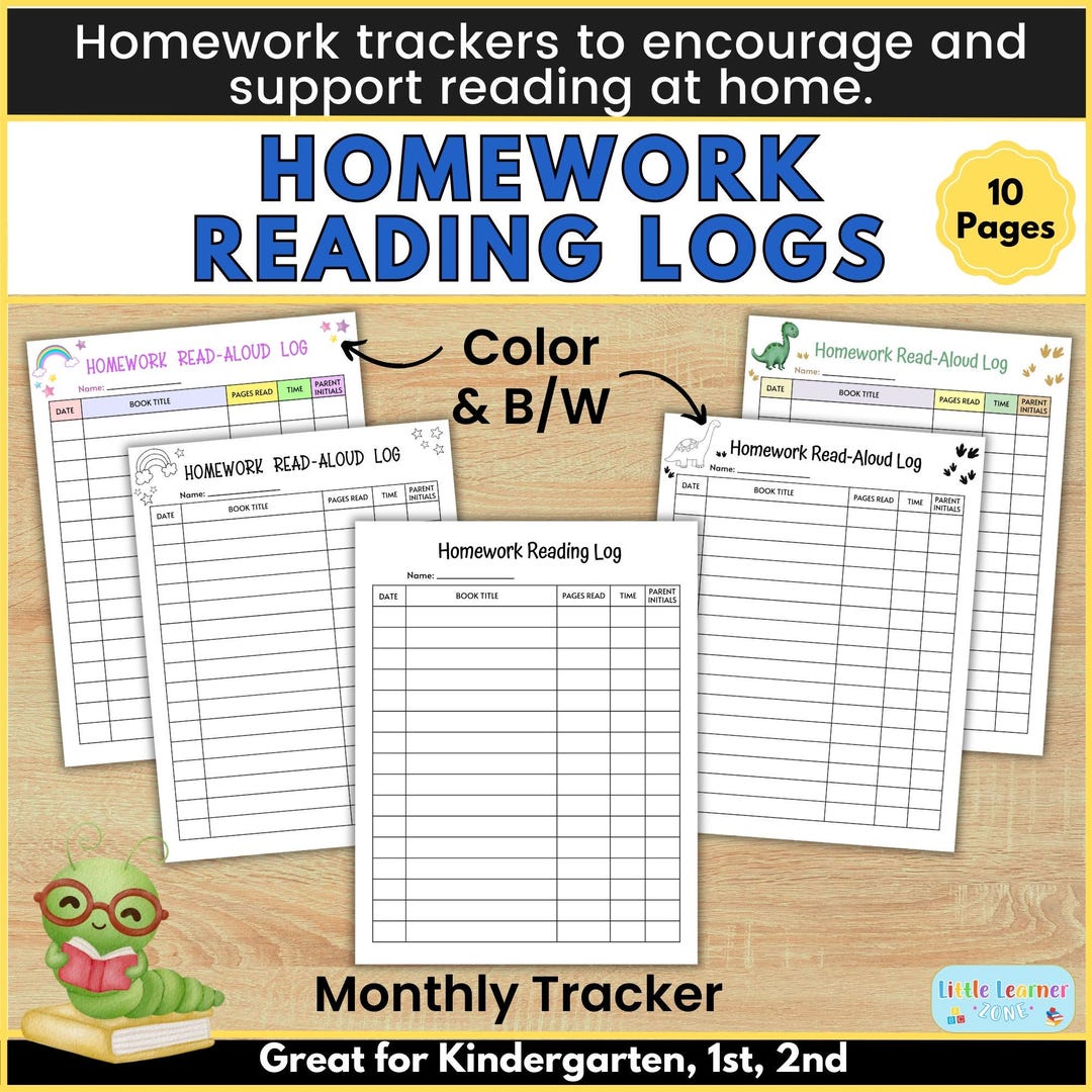 Homework Reading Log, Reading Homework Trackers With Parent Signature ...