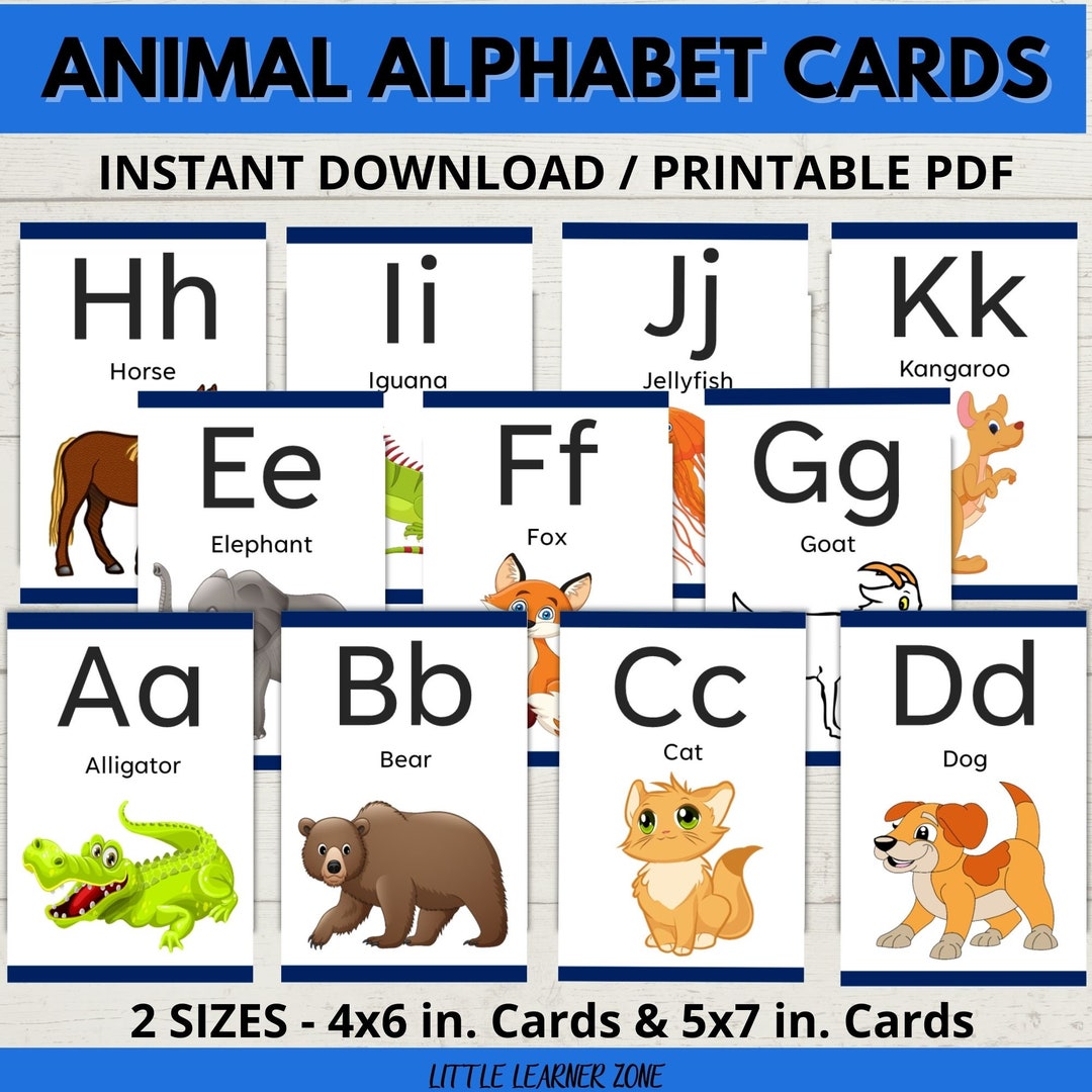 Animal Alphabet Card Set, Alphabet Flash Cards, ABC Wall Cards, ABC ...
