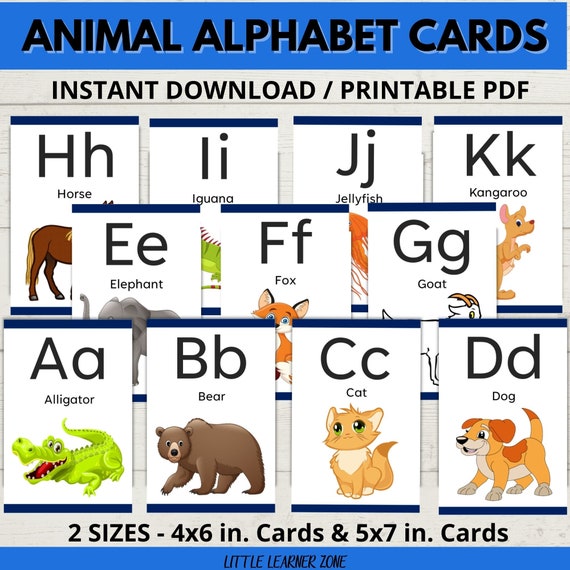Alphabet Flash Cards Animal Alphabet Card Set Instant Animal Alphabet