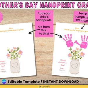 Mother's Day Handprint Craft Personalized Mom Gift From Kids Mother's ...