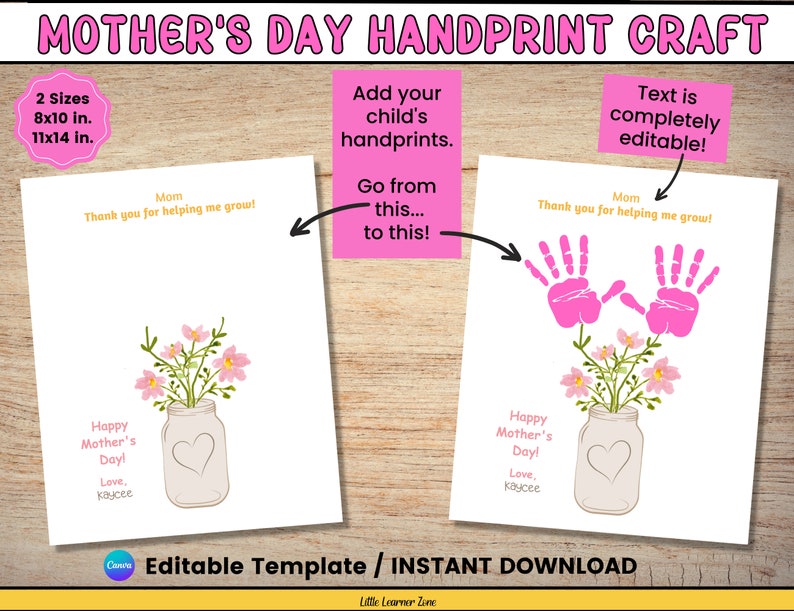Mother's Day Handprint Craft Personalized Mom Gift From Kids Mother's ...
