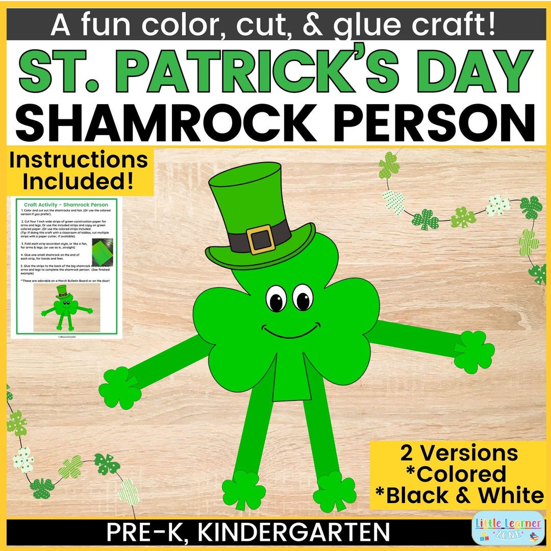 St. Patrick’s Day Craft Printable Shamrock Person Craft, Easy March ...