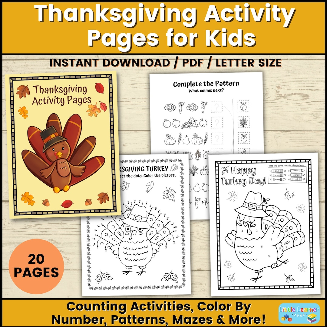 Printable Thanksgiving Activities for Kids, Thanksgiving Activity Pages ...