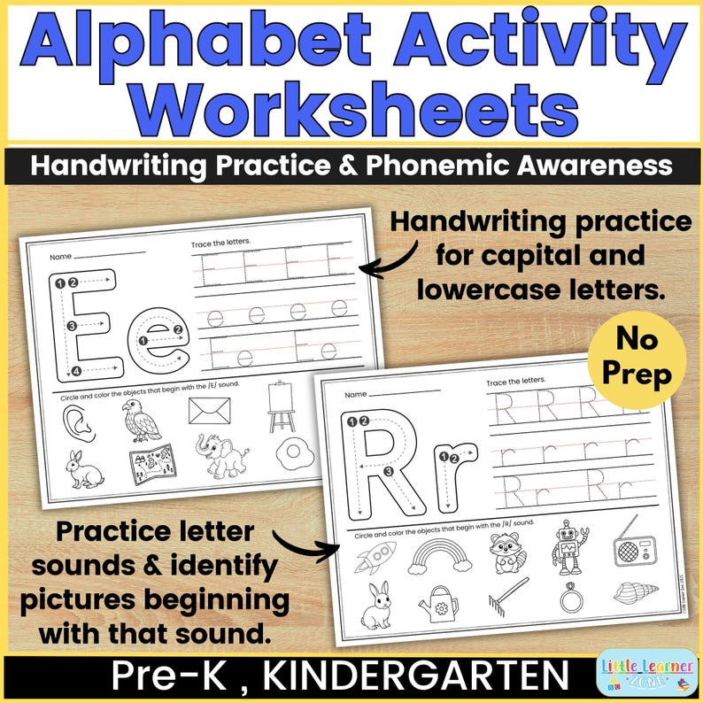 Alphabet Worksheets A-Z Printable Beginning Sounds ABC Activity ...
