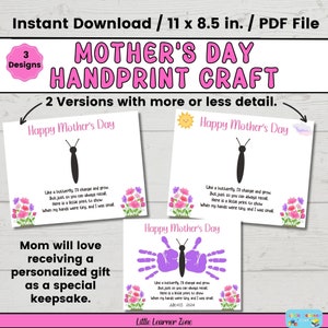 Mother's Day Handprint Craft Activity Personalized Mom Gift From Kids ...