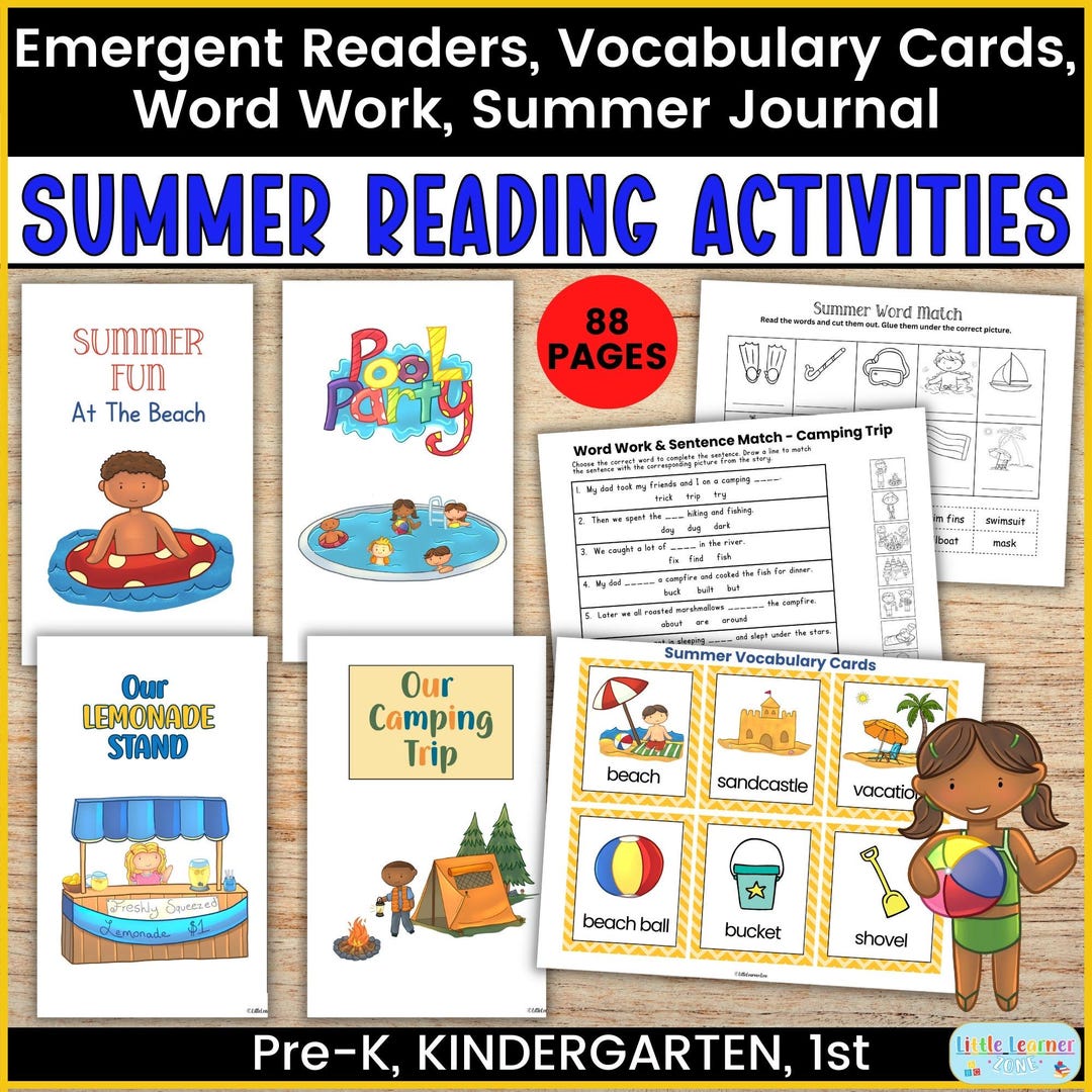 Summer Reading Review Pack for Kindergarten, Summer Literacy Activites ...