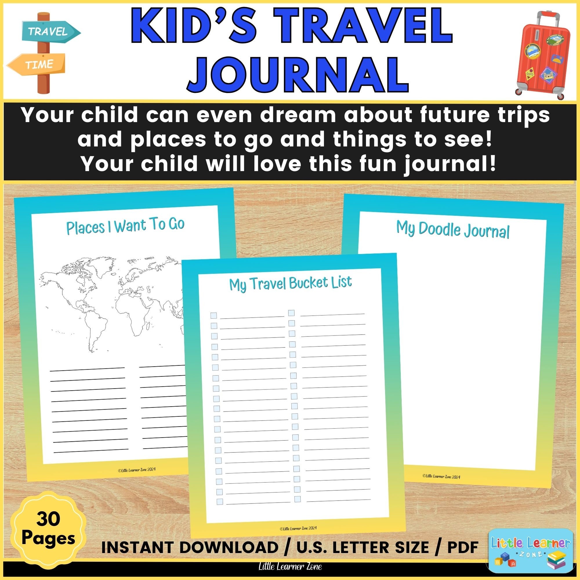 Kid's Travel Journal Printable, Kid's Vacation Memory Journal , Travel ...
