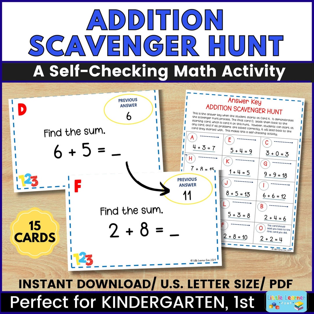 Addition Scavenger Hunt Math Activity Printable, Interactive Math Game ...